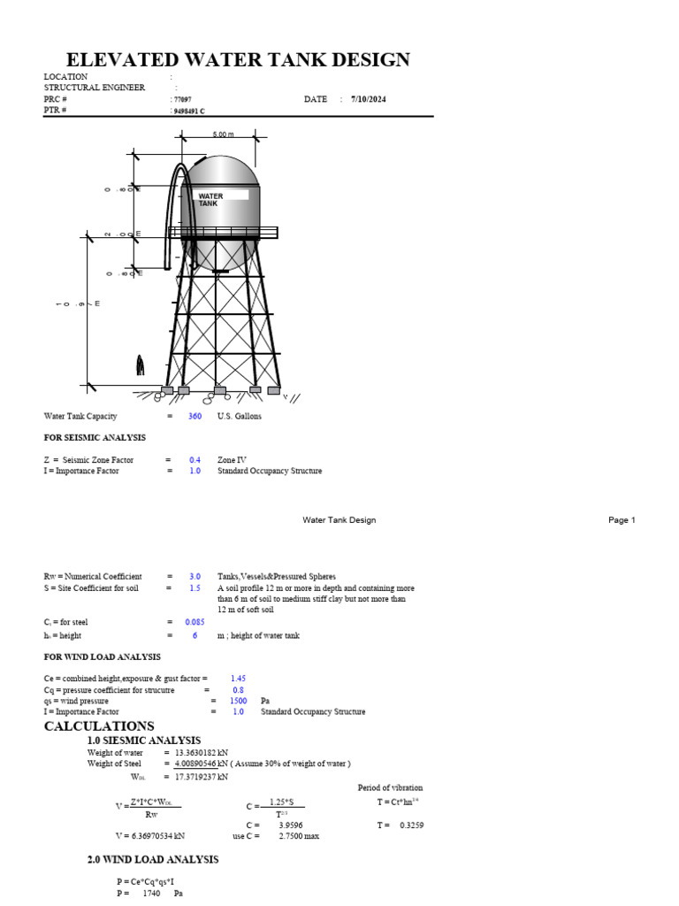 Elevated Water Tank Design Calculations | PDF | Beam (Structure ...
