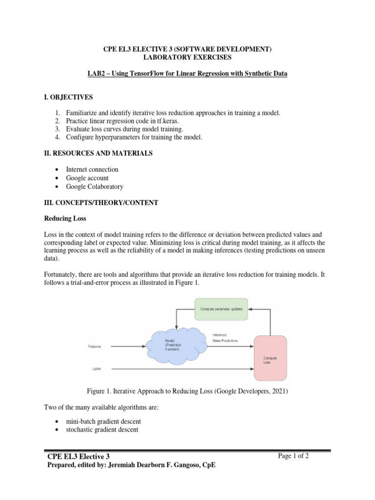 CPE EL3 Lab 2 Using TensorFlow For Linear Regression With Synthetic ...