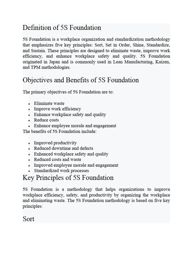 Definition of 5S Foundation | PDF | Safety | Waste