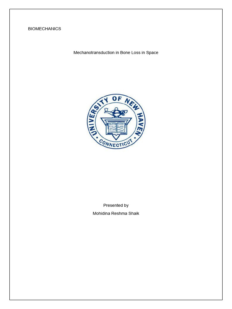 Mechanotransduction in Bone Loss in Space - RESHMA | PDF | Bone | Weightlessness
