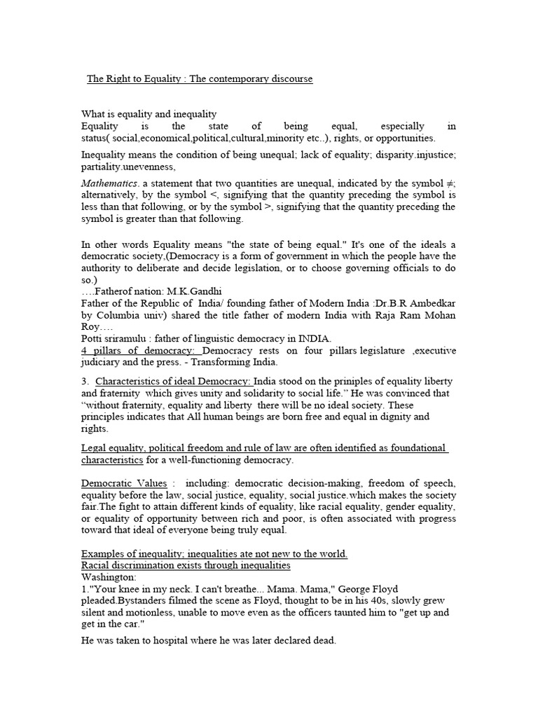 Right To Equality The Contemporary Discourse | PDF | Equal Opportunity ...