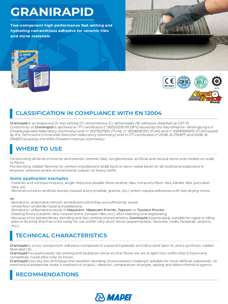 1 00113 Granirapid en | PDF | Tile | Cement