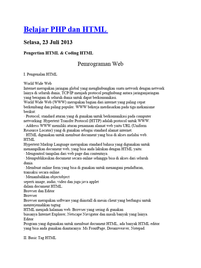 Belajar PHP Dan HTML Lengkap | PDF