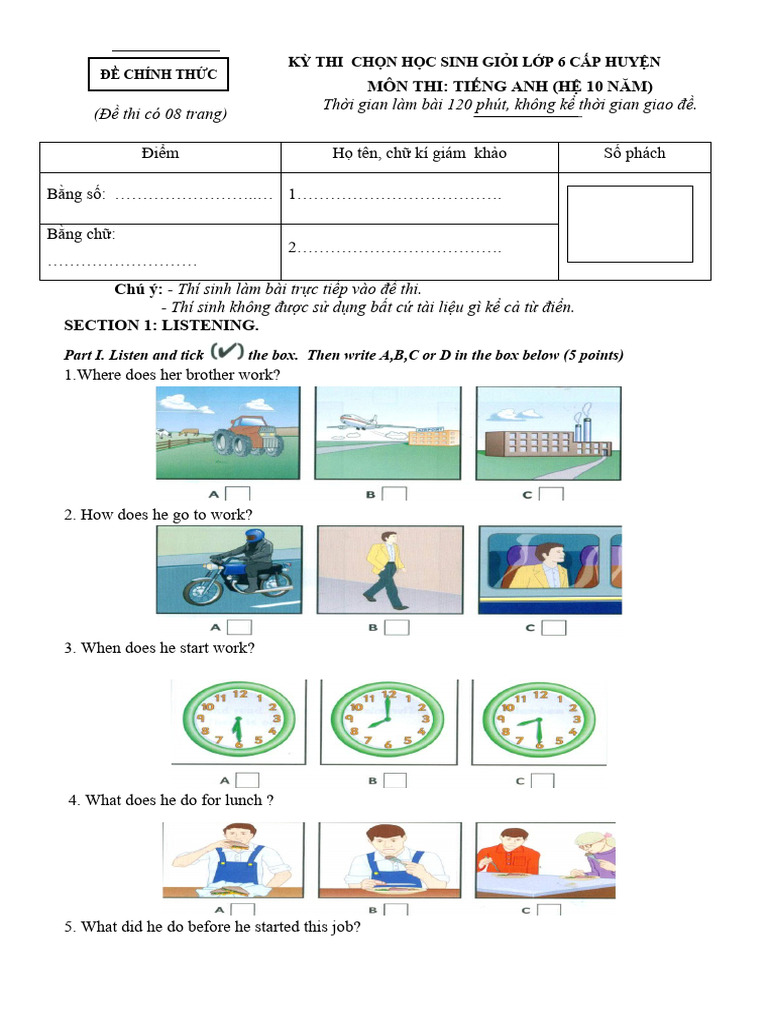 De Thi HSG Tieng Anh 6 de 9 | PDF | Junk Food | Foods