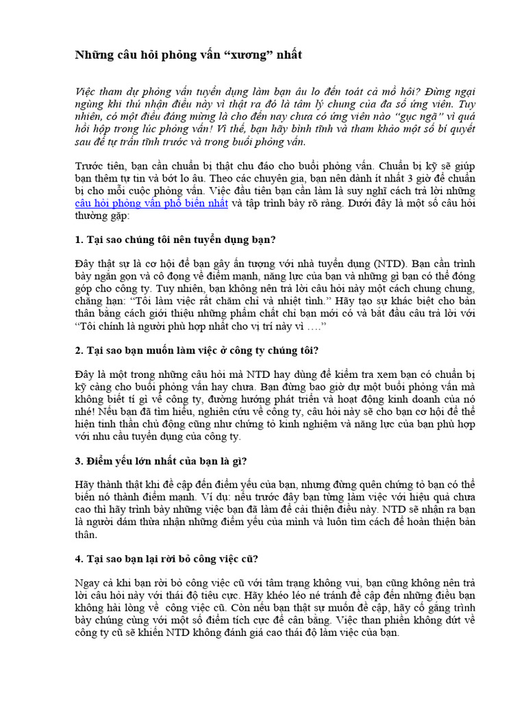 Nhung Cau Hoi Phong Van Xuong Nhat | PDF