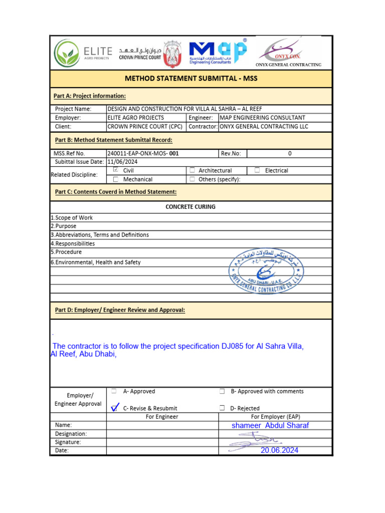 Eap Onx Mos 001 Rev 00 Concrete Curing | PDF | Concrete | Safety