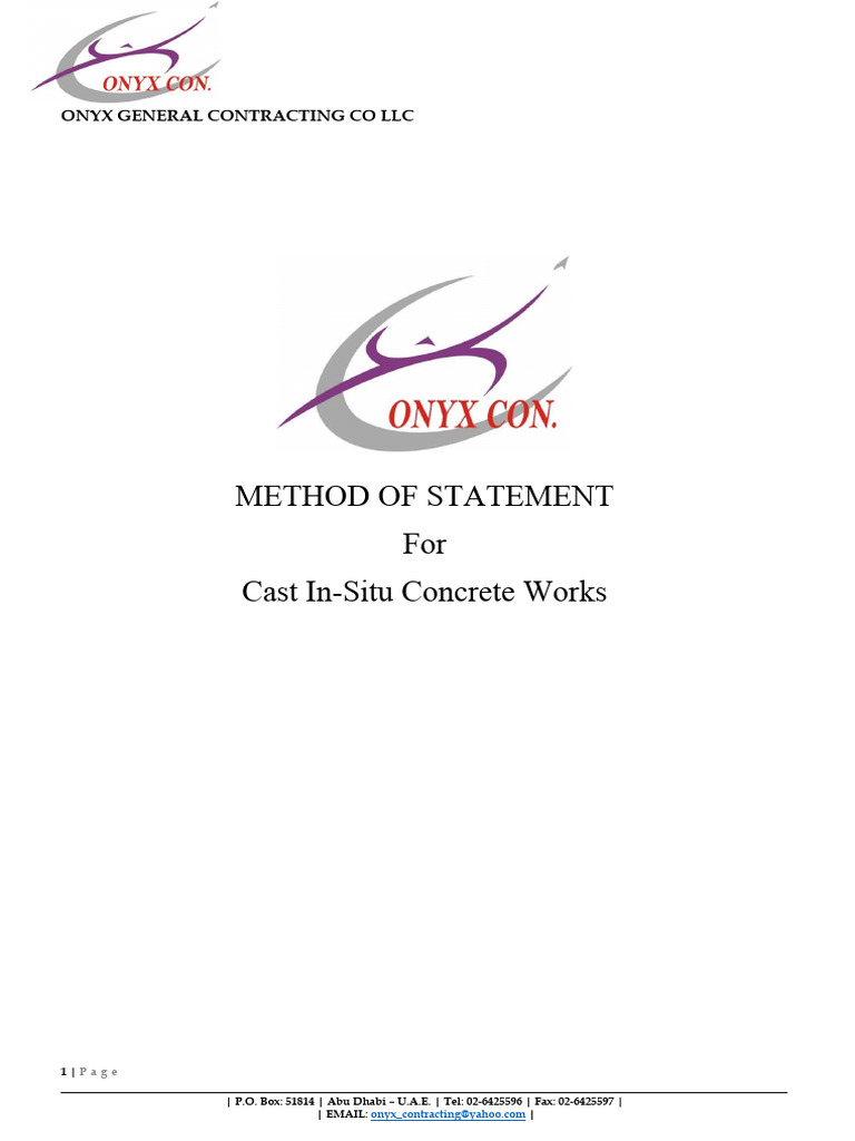03 METHOD OF STATEMENT - Cast In-Situ Concrete Works | PDF | Concrete ...