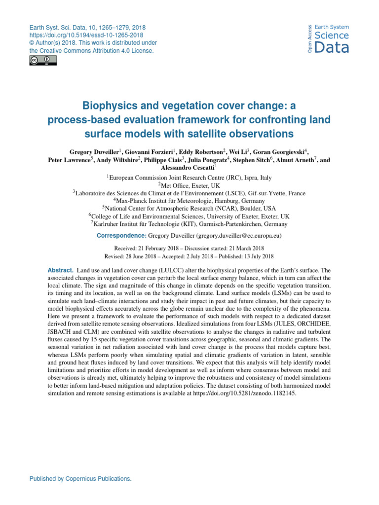 (2018) Biophysics and Vegetation Cover Change A Process-Based ...