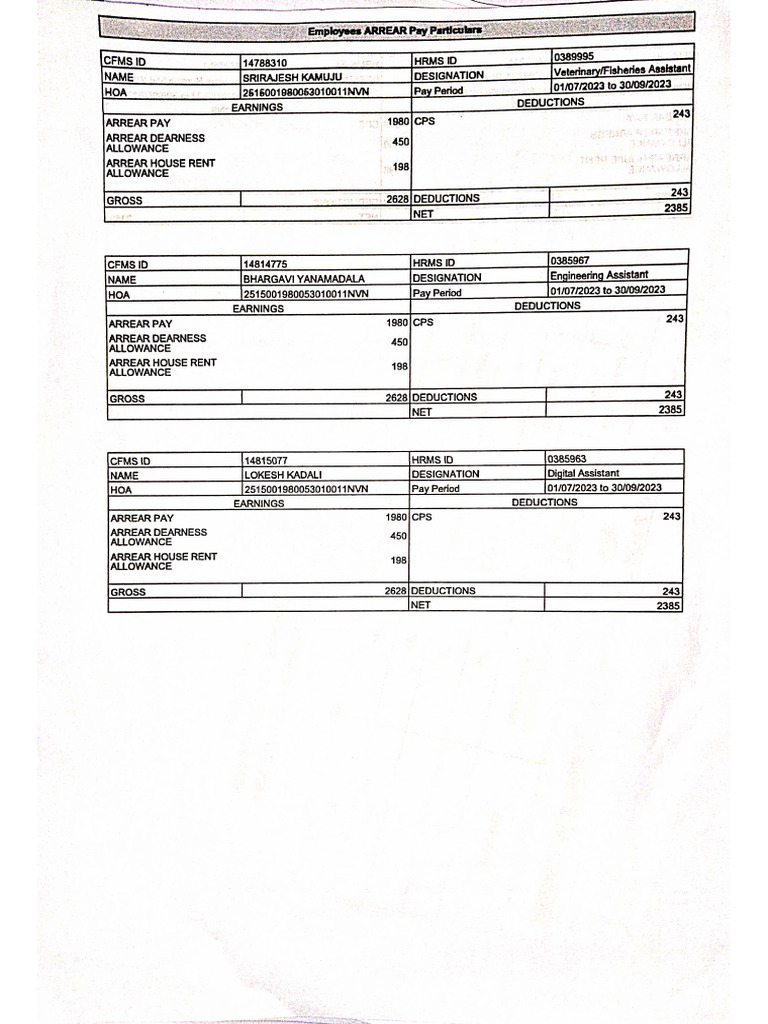 Increment Arrear Bill Details | PDF