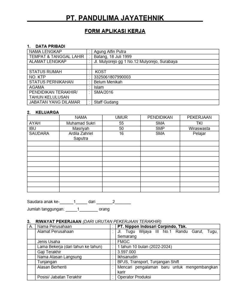 Form Aplikasi Kerja-Pjt Salinan | PDF