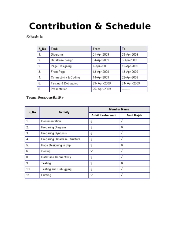 Project Contribution and Schedule Overview | PDF