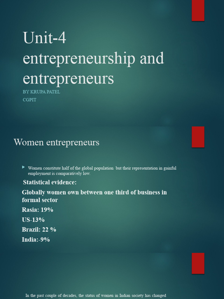 Unit-4 Entrepreneurship and Entrepreneurs | PDF | Entrepreneurship ...