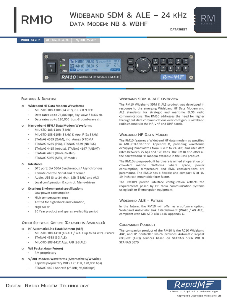 HF Radio Modem - RM10 RapidM | PDF | Bit Rate | Modem