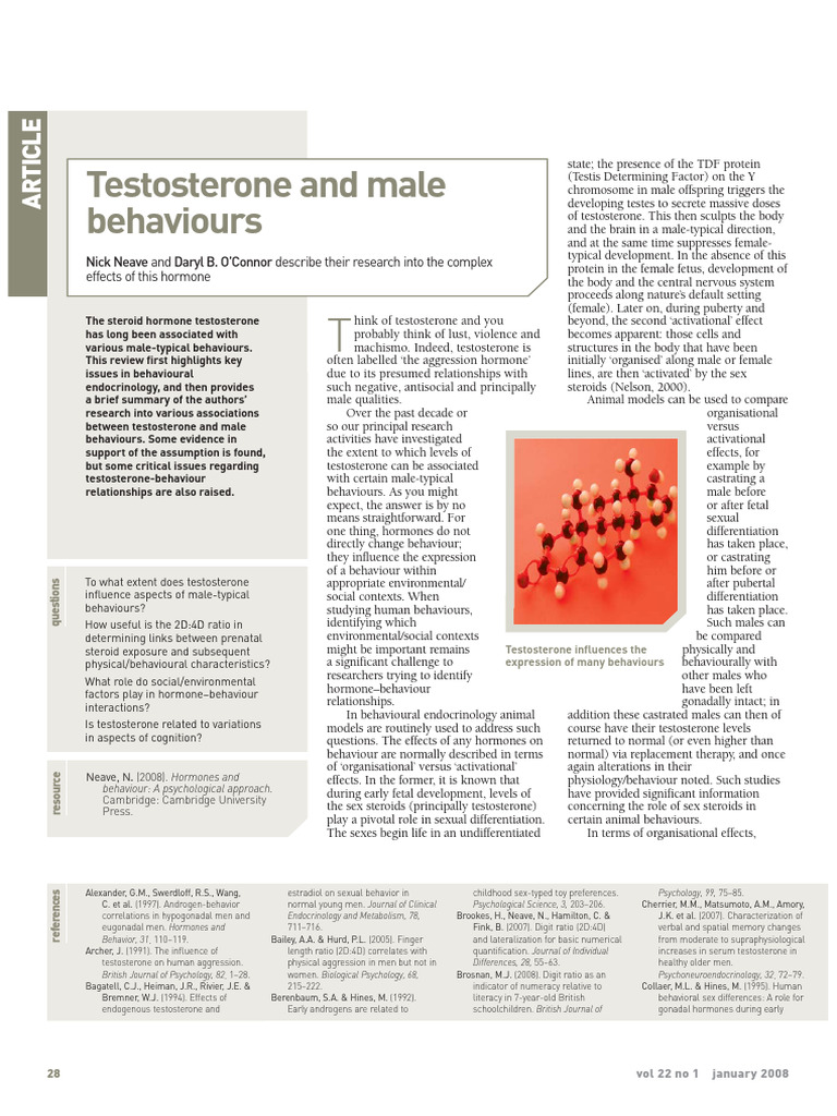 Testosterone - Male Behaviours | PDF | Testosterone | Aggression