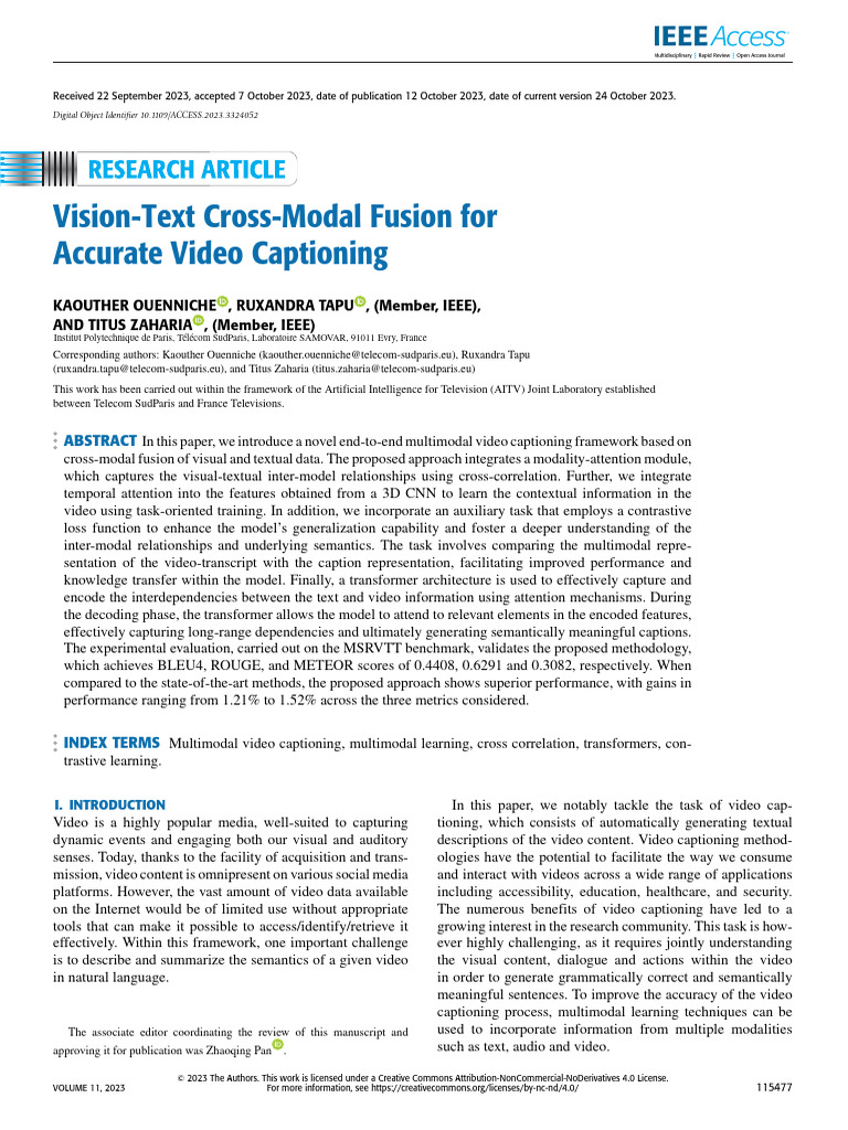 Vision-Text Cross-Modal Fusion For Accurate Video Captioning | PDF ...