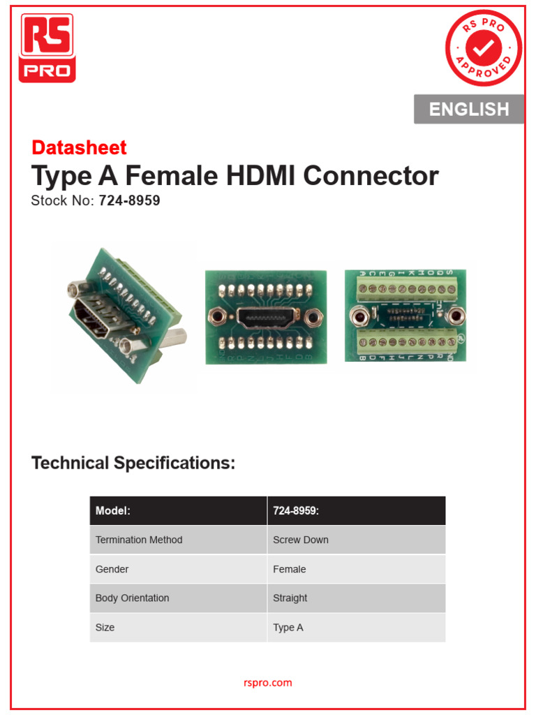 Type A Female HDMI Connector: Datasheet | PDF | Business | Computers
