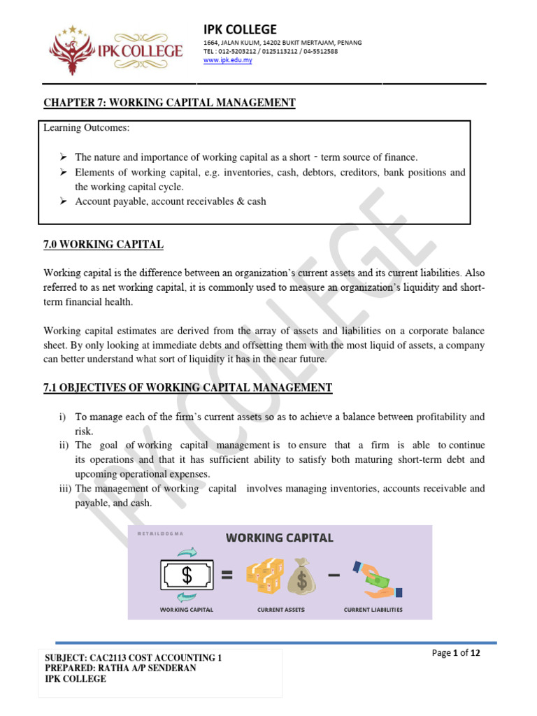 Chapter 7 - Working Capital Management | PDF | Working Capital ...