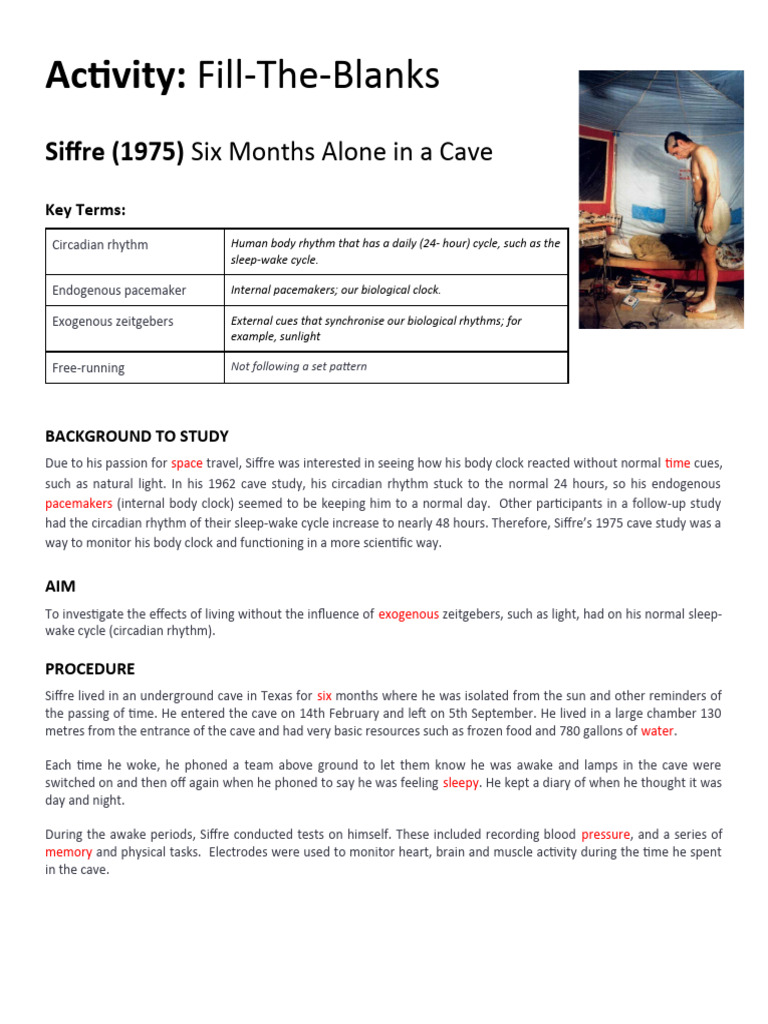 Siffre's Cave Study: Circadian Rhythm Insights | PDF | Circadian Rhythm ...