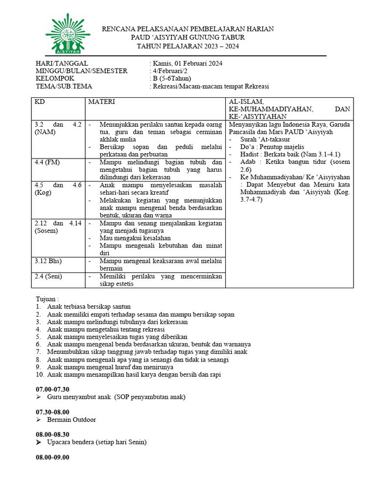 RPPH 01 Feb 2024 - Rekreasi | PDF