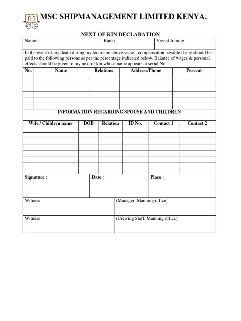 Next of Kin Form | PDF