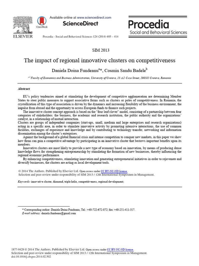The Impact of Regional Innovative Clusters - 2014 - Procedia - Social and Behavi | PDF ...