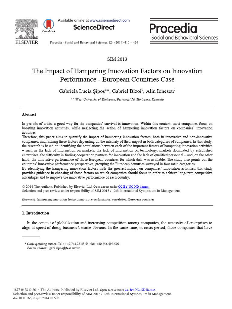 The Impact of Hampering Innovation Factors On Inn - 2014 - Procedia - Social and | PDF ...