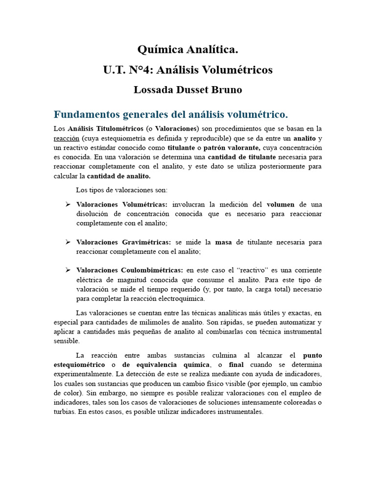Fundamentos de Análisis Volumétrico | PDF | Valoración | Química
