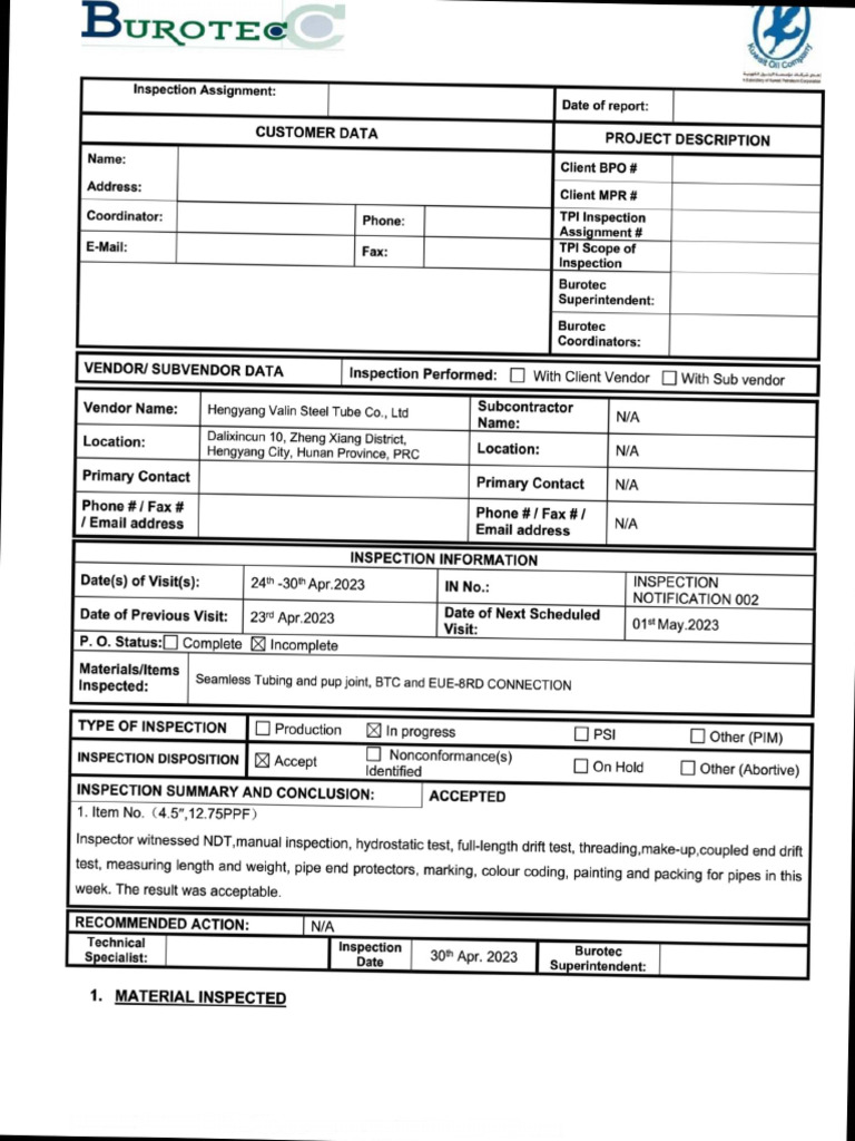 Example of Inspection Report | PDF