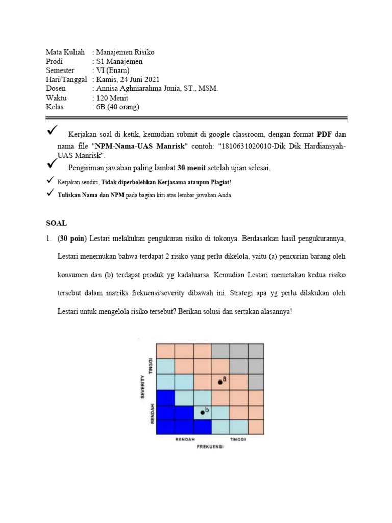 UAS Manajemen Risiko 6B | PDF | Pengelolaan Keuangan & Uang