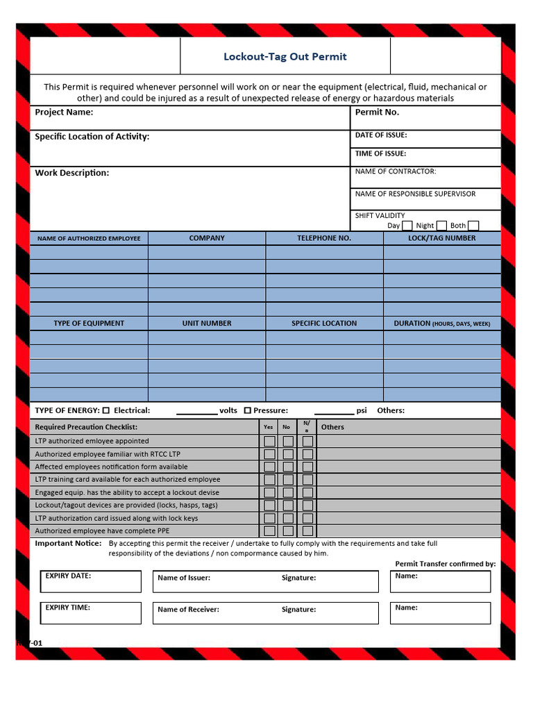 This Permit Is Required Whenever Personnel Will Work On or Near The ...