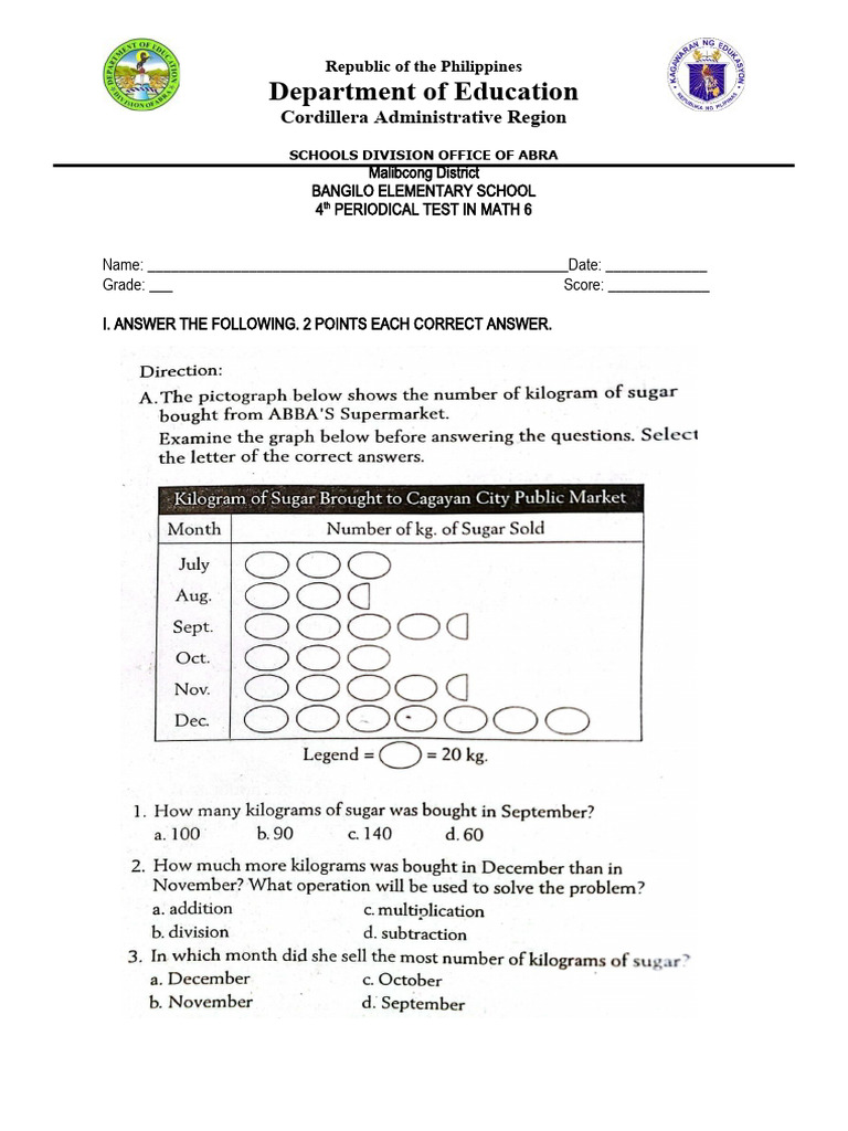 Math 6 Periodical Test - Bangilo Elementary | PDF | Wellness