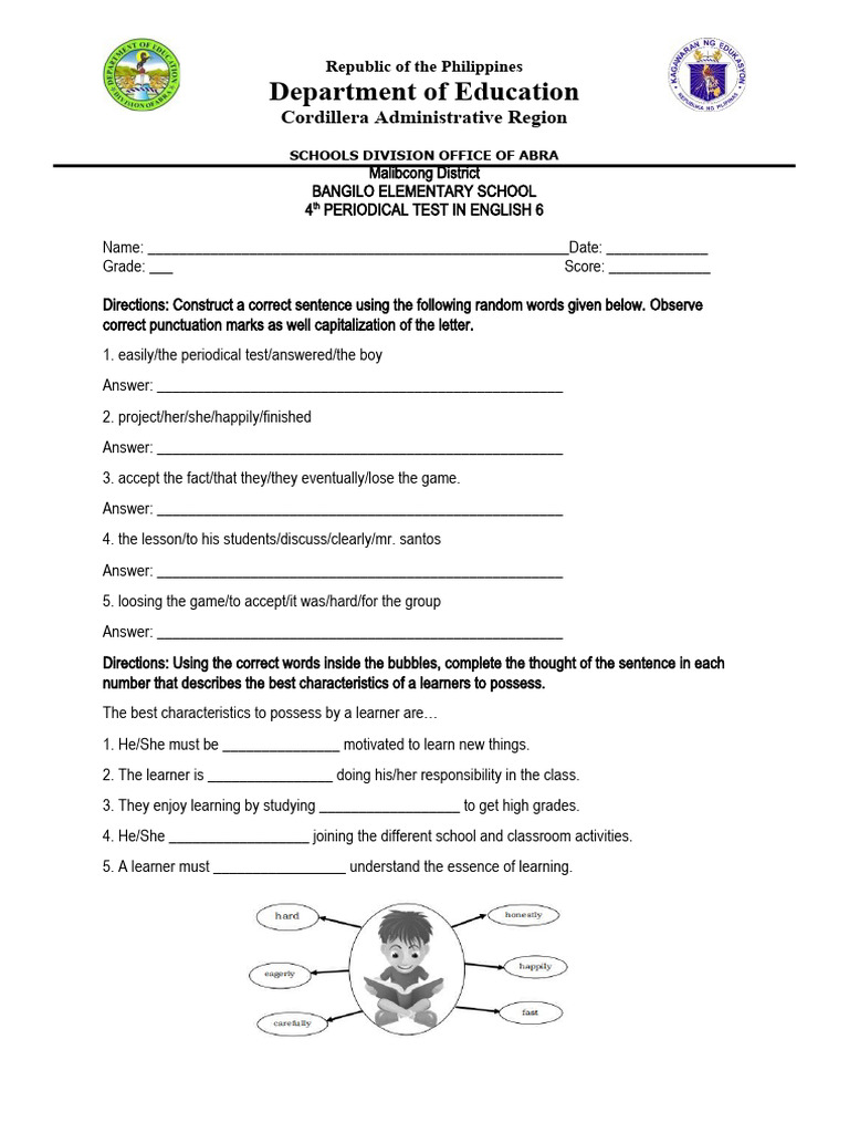 English 6 Periodical Test Guide | PDF | Learning