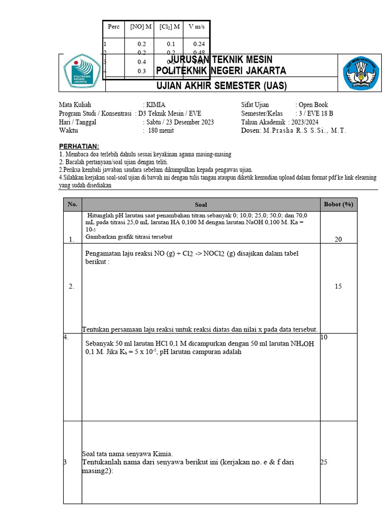 UAS KIMIA EVE 18B Des2023 | PDF