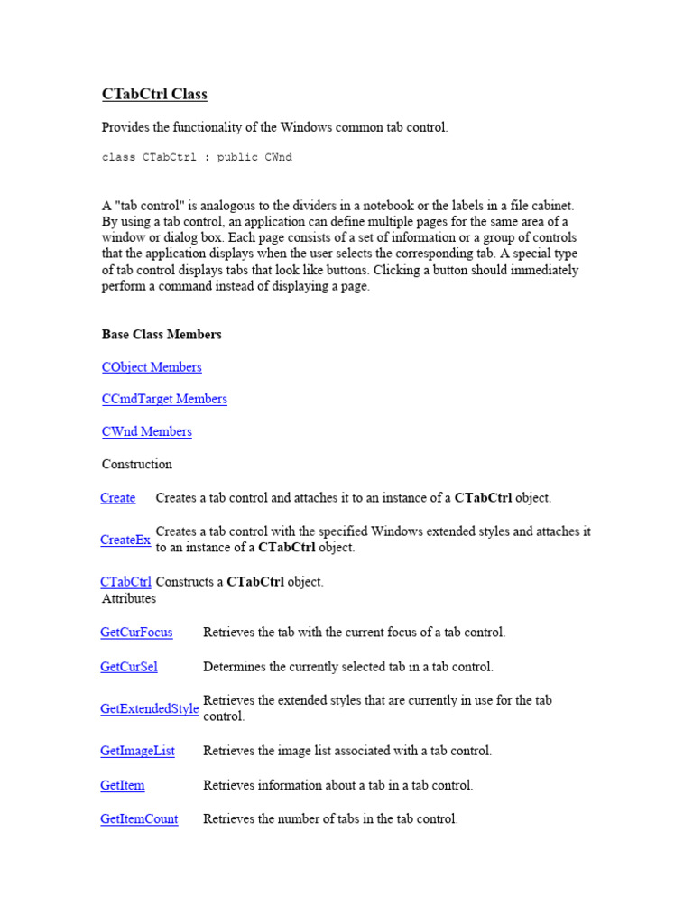 CTabCtrl Class | PDF | Class (Computer Programming) | Button (Computing)