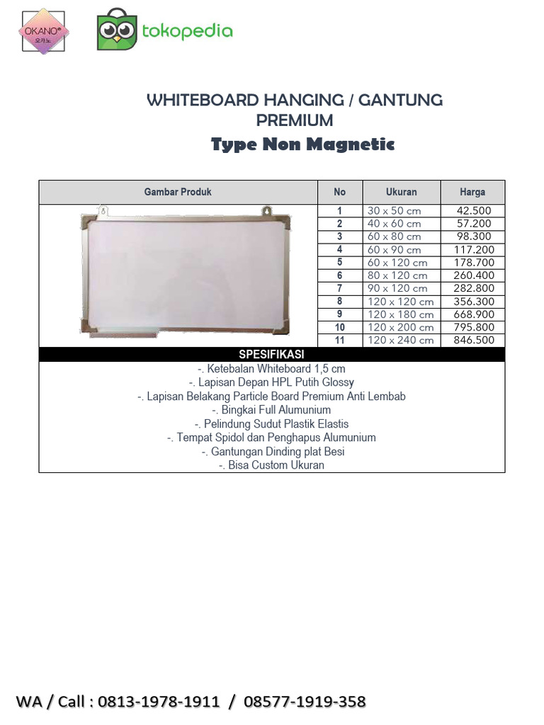 Harga dan Spesifikasi Whiteboard & Glassboard | PDF | Griya & Taman