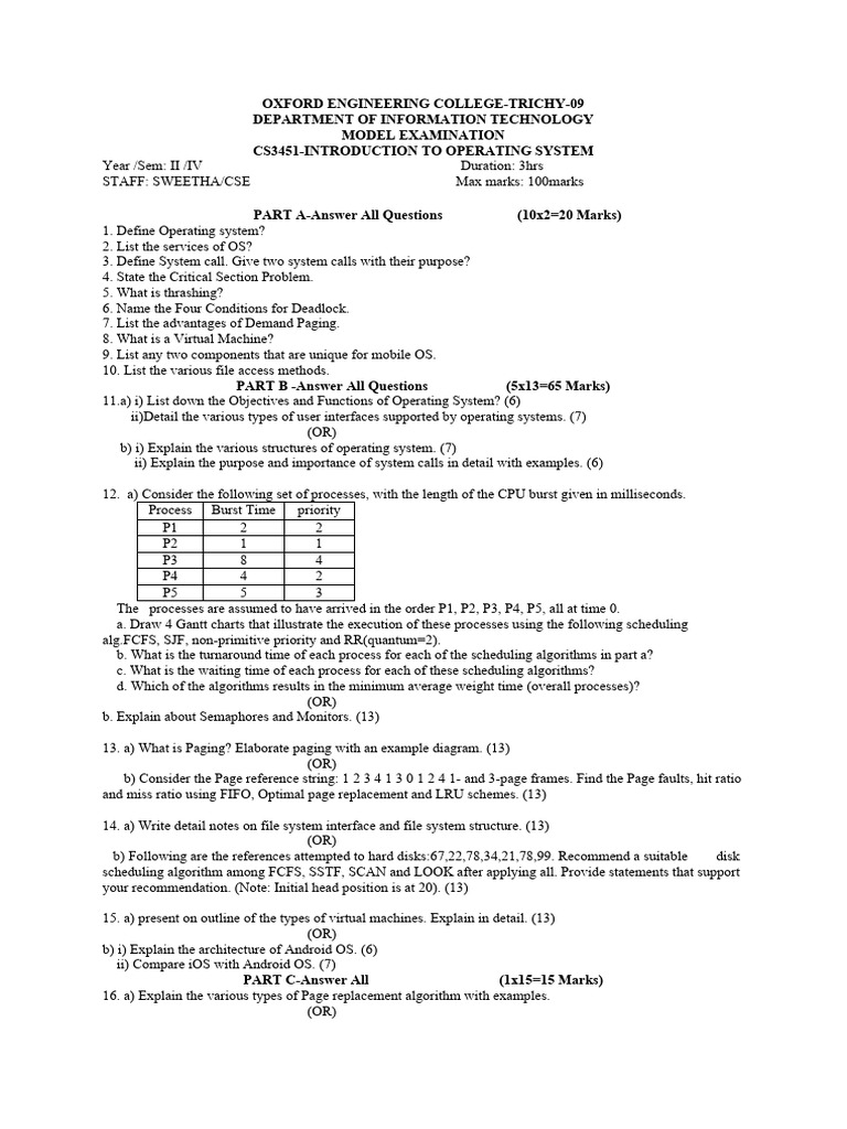 Os Model Exam Pdf Scheduling Computing Computer Programming 5606