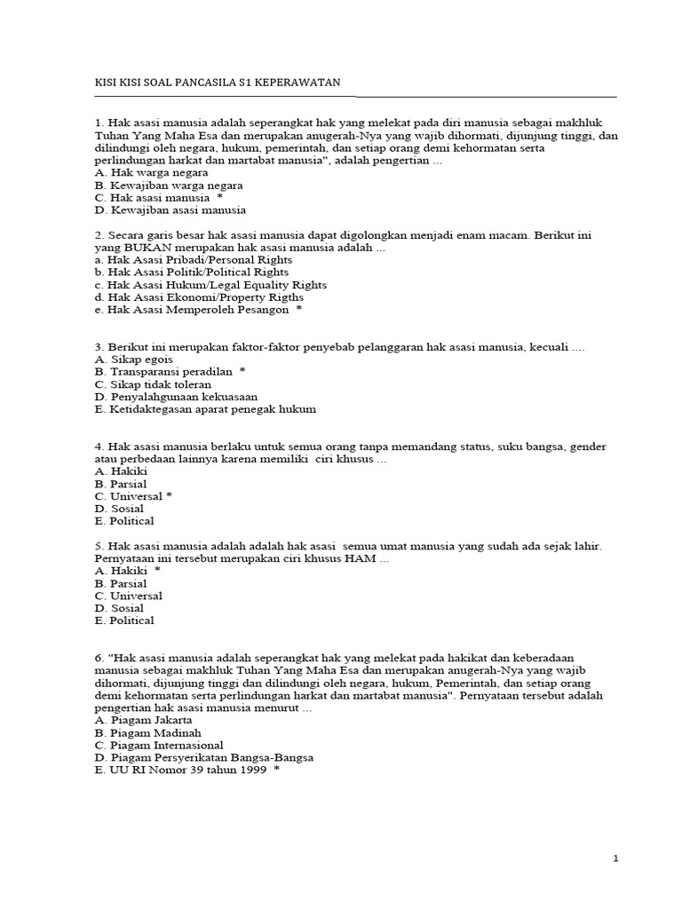 Kisi - Kisi Soal Uas Pancasila S1 Kep 2024 New | PDF