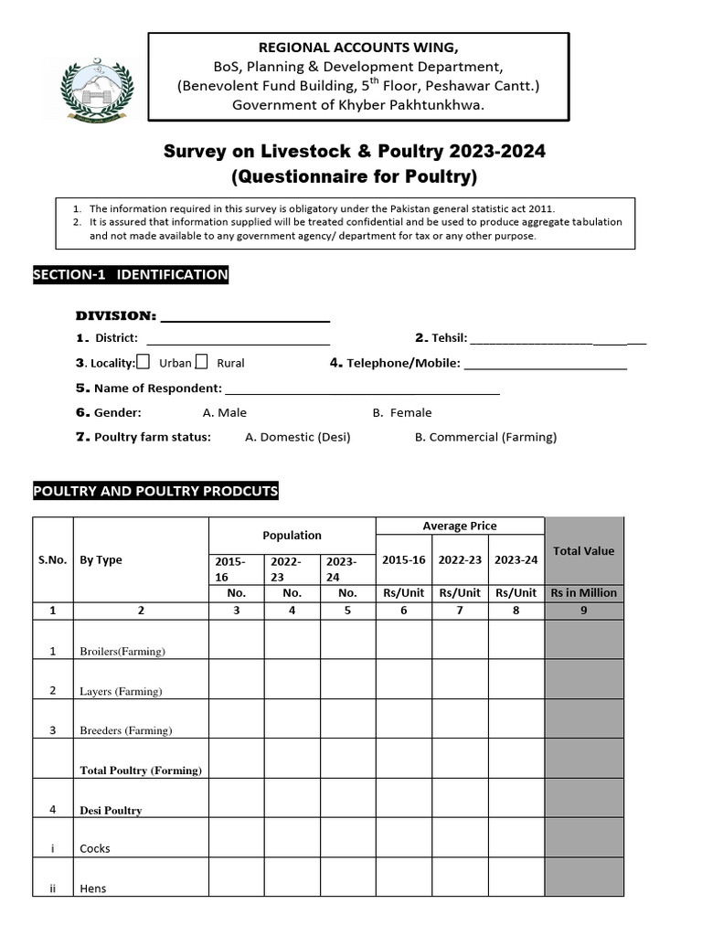 Poultry Survey 2023-2024 Questionnaire | PDF | Poultry | Economies