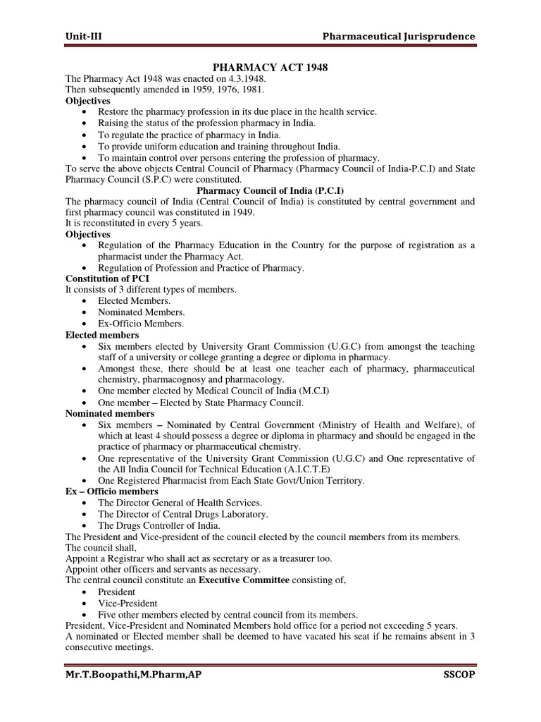 Unit III Pharmacy Act | PDF | Pharmacist | Pharmacy