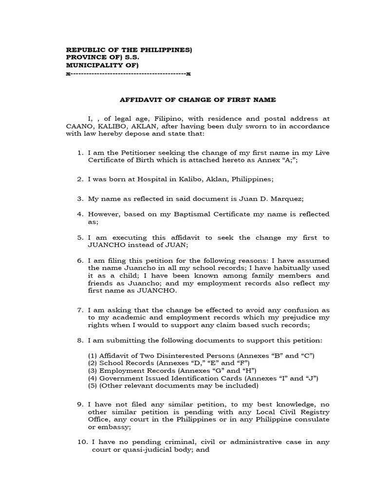Affidavit of Change of First Name | PDF | Affidavit | Government