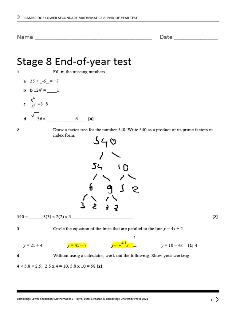 Ls Maths8 2ed TR End of Year Test | PDF | Area | Triangle