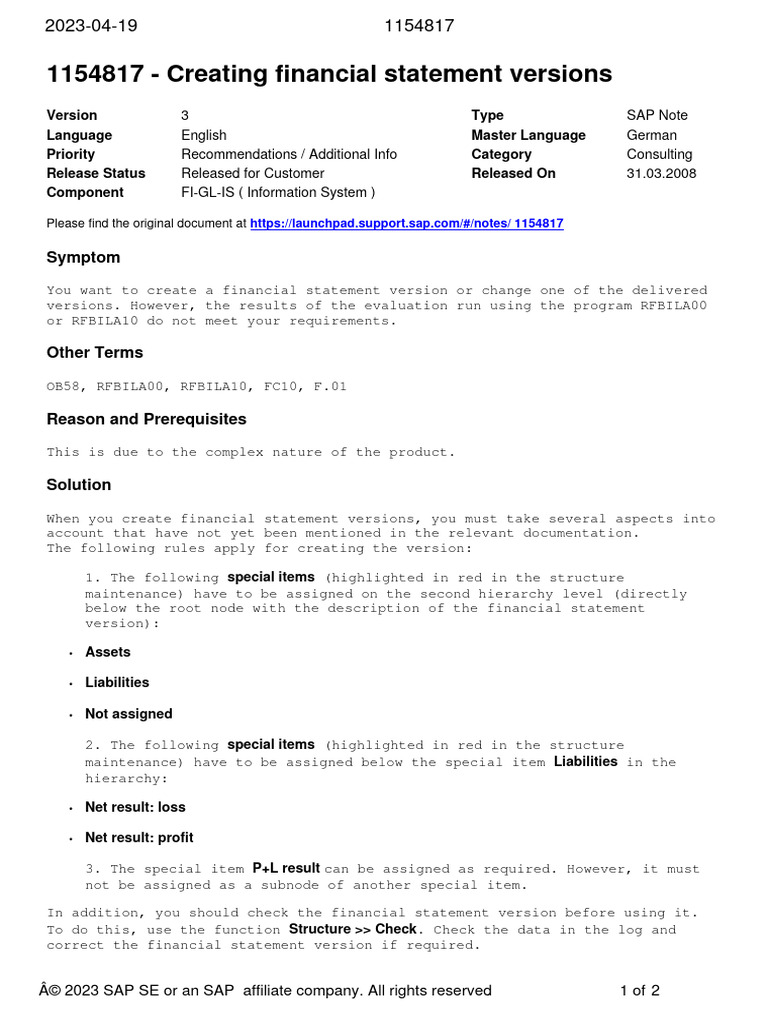 Creating Financial Statement Versions | PDF | Financial Statement ...