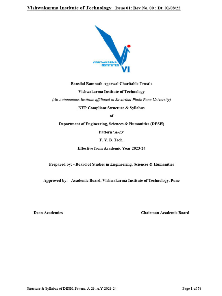 FY - BTech - Syllabus - A.Y. 23-24 - (As Per NEP Compliant) | PDF ...