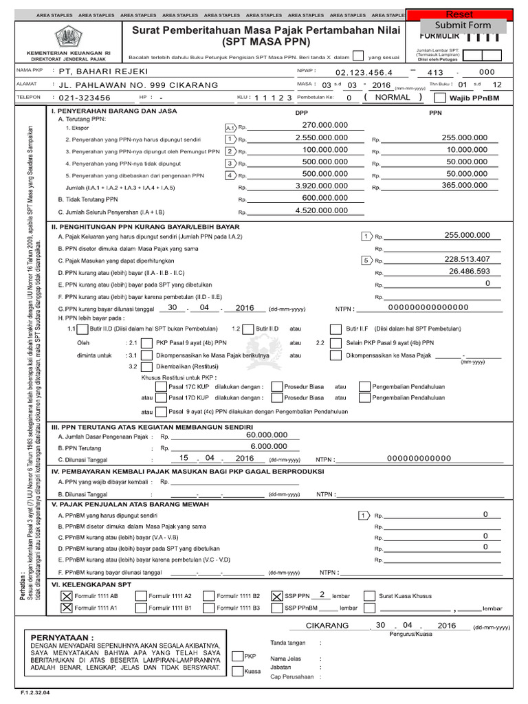 Latihan SPT Masa PPN 1111 AB | PDF