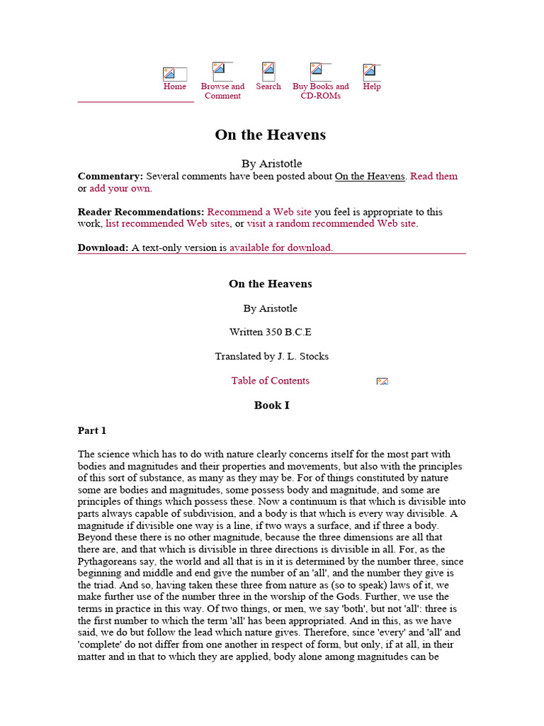 Aristotle - On The Heavens | PDF | Circle | Infinity