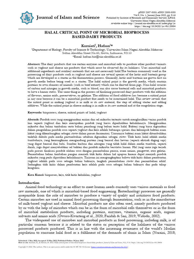 Halal Critical Point of Microbial Bioprocess Based | PDF | Cheese | Milk