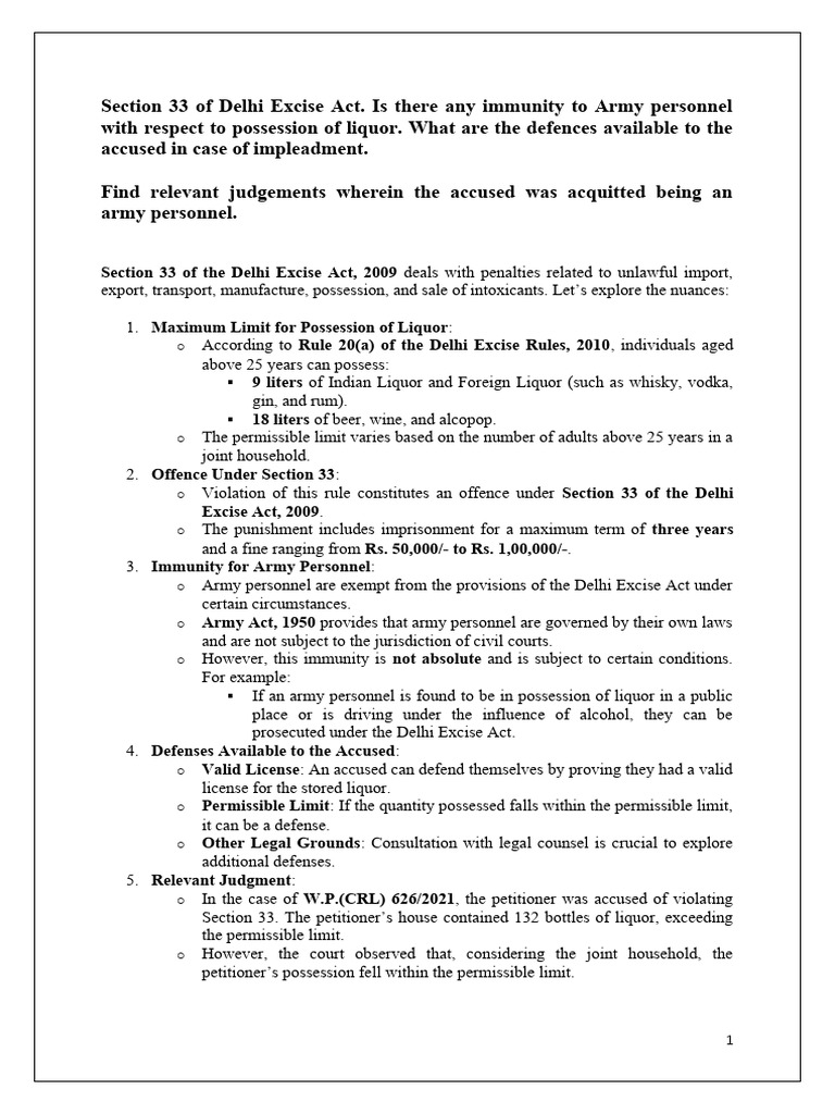 Section 33 of Delhi Excise Act Overview | PDF | Sovereign Immunity | Excise