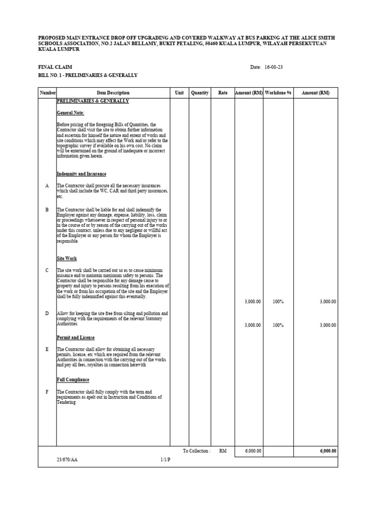 Final Claim No1 Draft 260923 | PDF | Indemnity