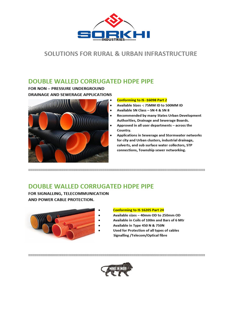 HDPE, UPVC, SW Pipes for Drainage & Sewerage | PDF | Pipe (Fluid ...