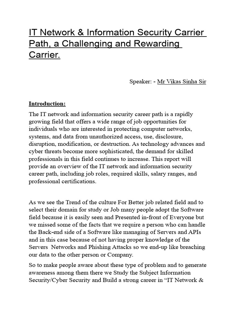 Report On It Network and Information Security As A Carrier Path | PDF ...